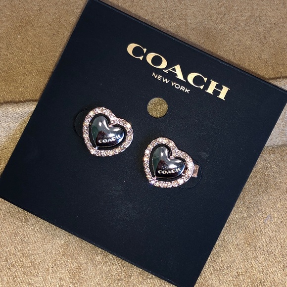Coach | Jewelry | Coach Heart Shaped Paved Stud Earrings Rose Gold ...